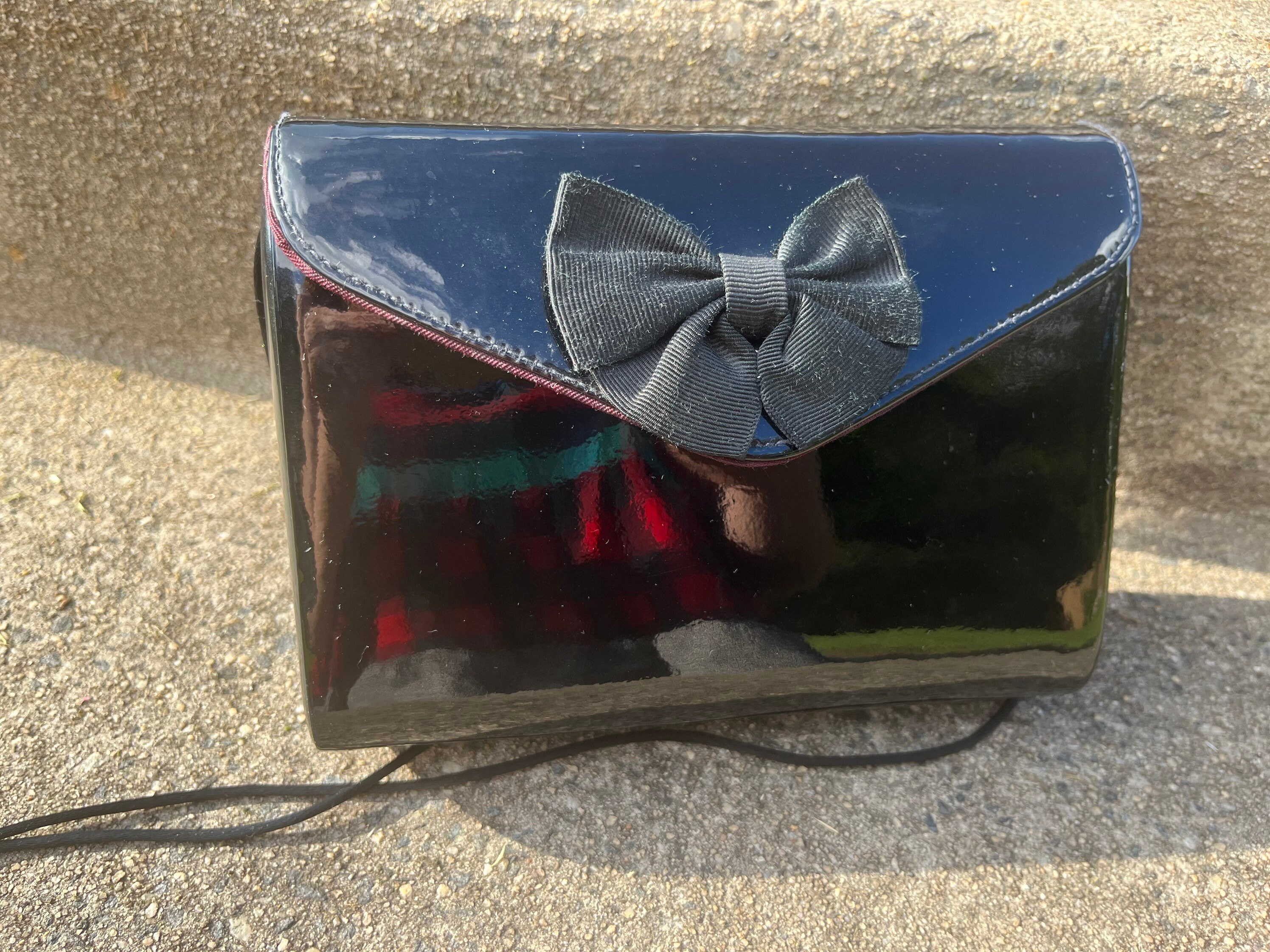 1950s Shiny Black Handbag by Andé 50s Purse With Long Strap - Etsy