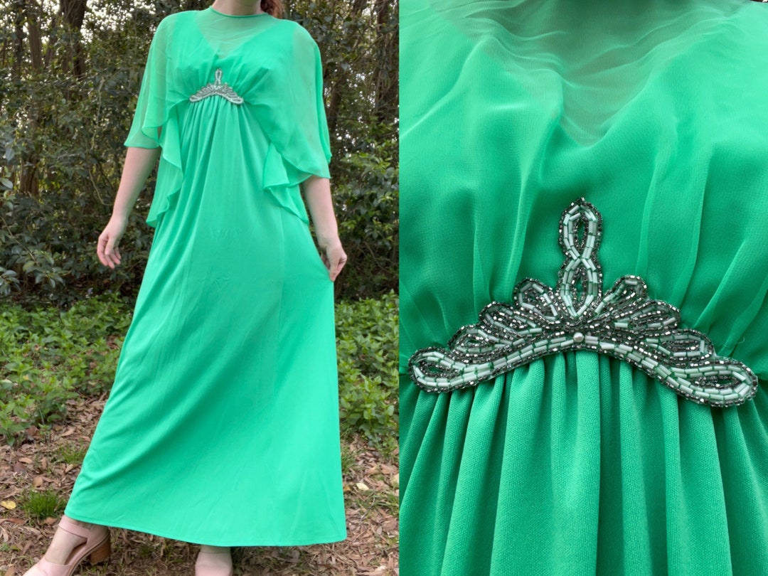 1970s Prom Dress or Formal Gown | 70s Capelet Style Dress With Silver ...