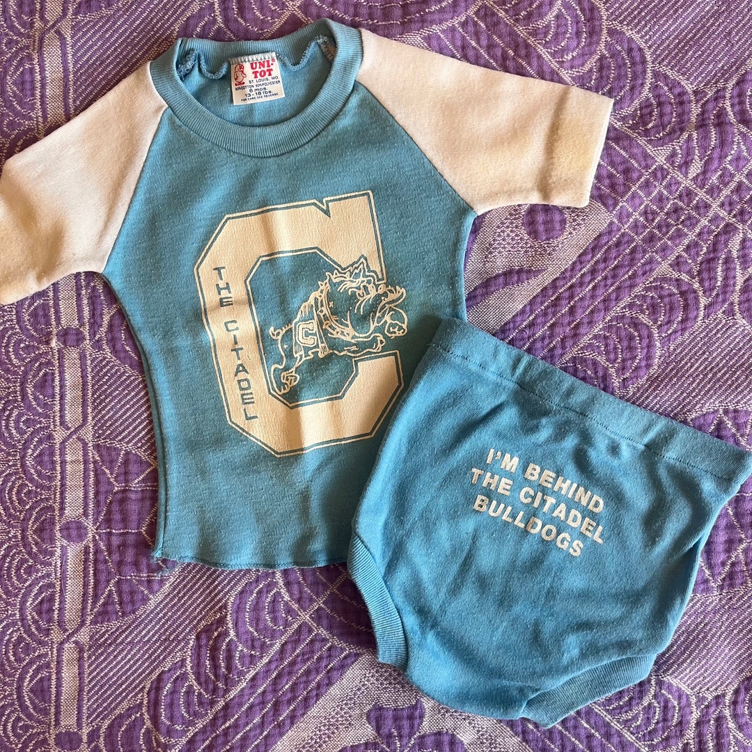 1970s Citadel Bulldogs Baby Outfit | T-shirt and Diaper Cover by Uni ...