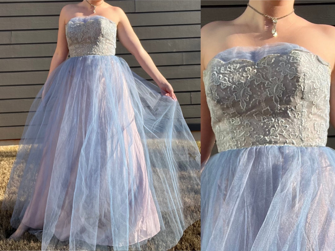 1950s Periwinkle Prom Dress Strapless Cupcake Tulle Gown Fairytale ...