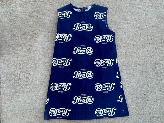 1960s Girl’s Drink Pepsi-Cola Logo Dress in Navy Blue… - Gem