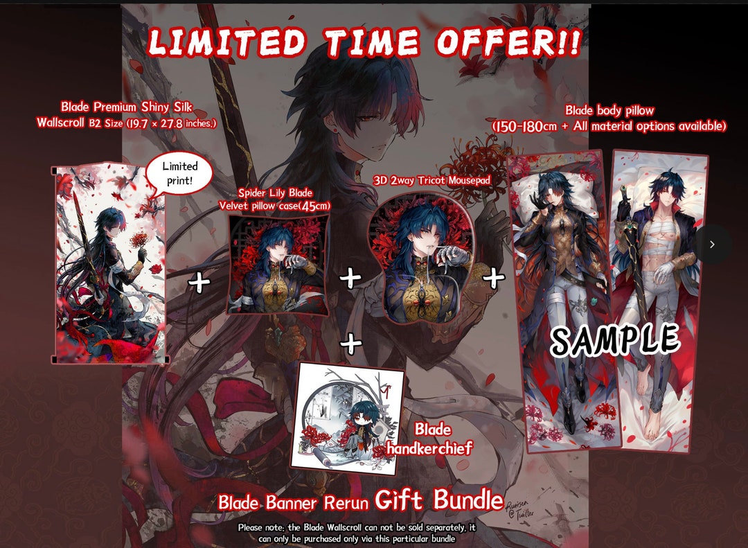 Blade Body Pillow Limited Time Gift Bundle - Honkai Star Rail HSR Male ...