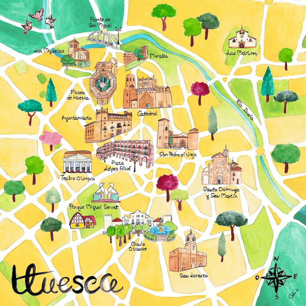 Illustrated Map of Huesca - Etsy