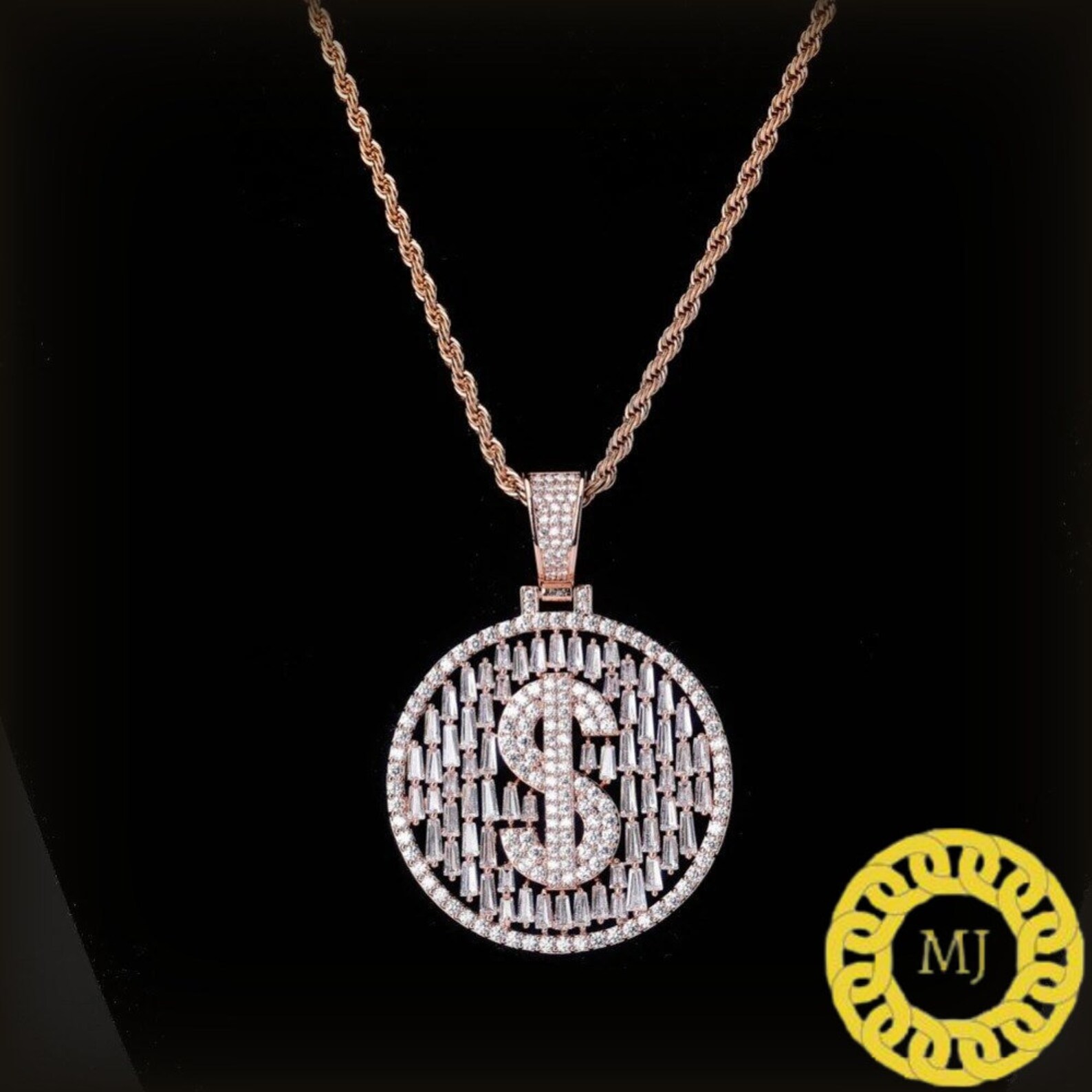 Men's Solid 925 Sterling Silver Iced Out Dollar Sign Money Pendant ...