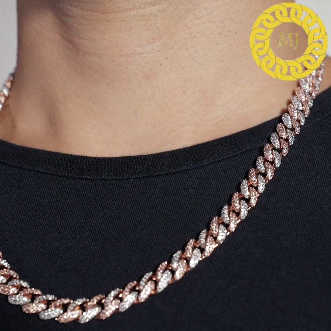 8mm VVS Moissanite Diamond Prong Link Chain 925 Sterling Silver Cuban ...