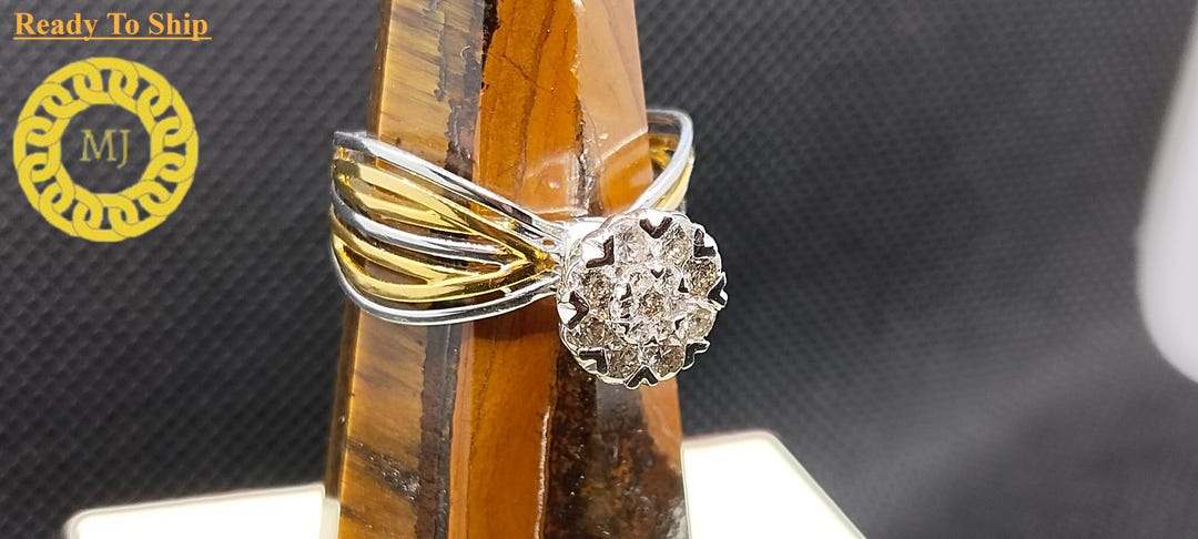 Round Pressure Setting Diamond Engagement Ring 18k Solid Gold Diamond ...