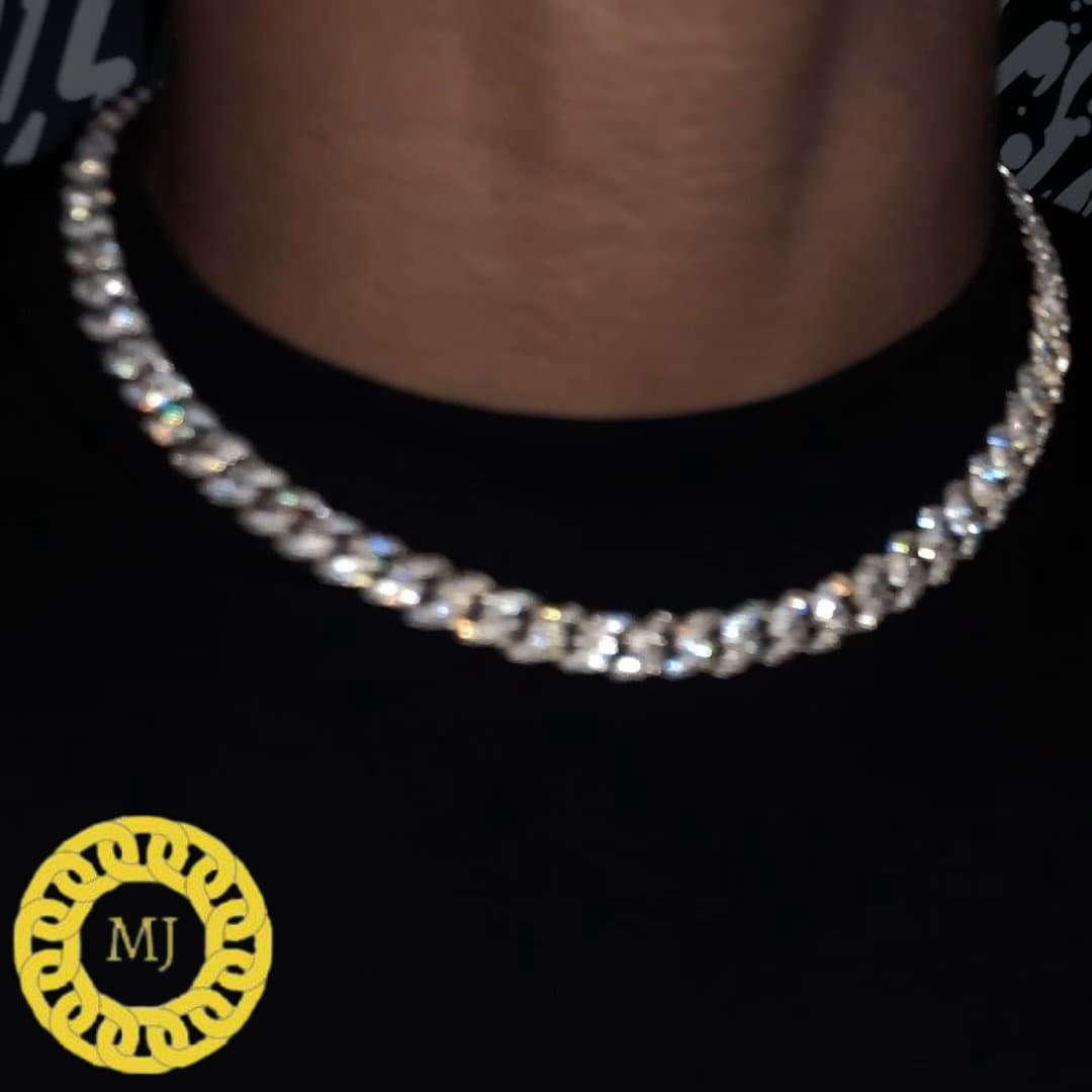 8mm VVS Moissanite Diamond Prong Link Chain 925 Sterling Silver Cuban ...