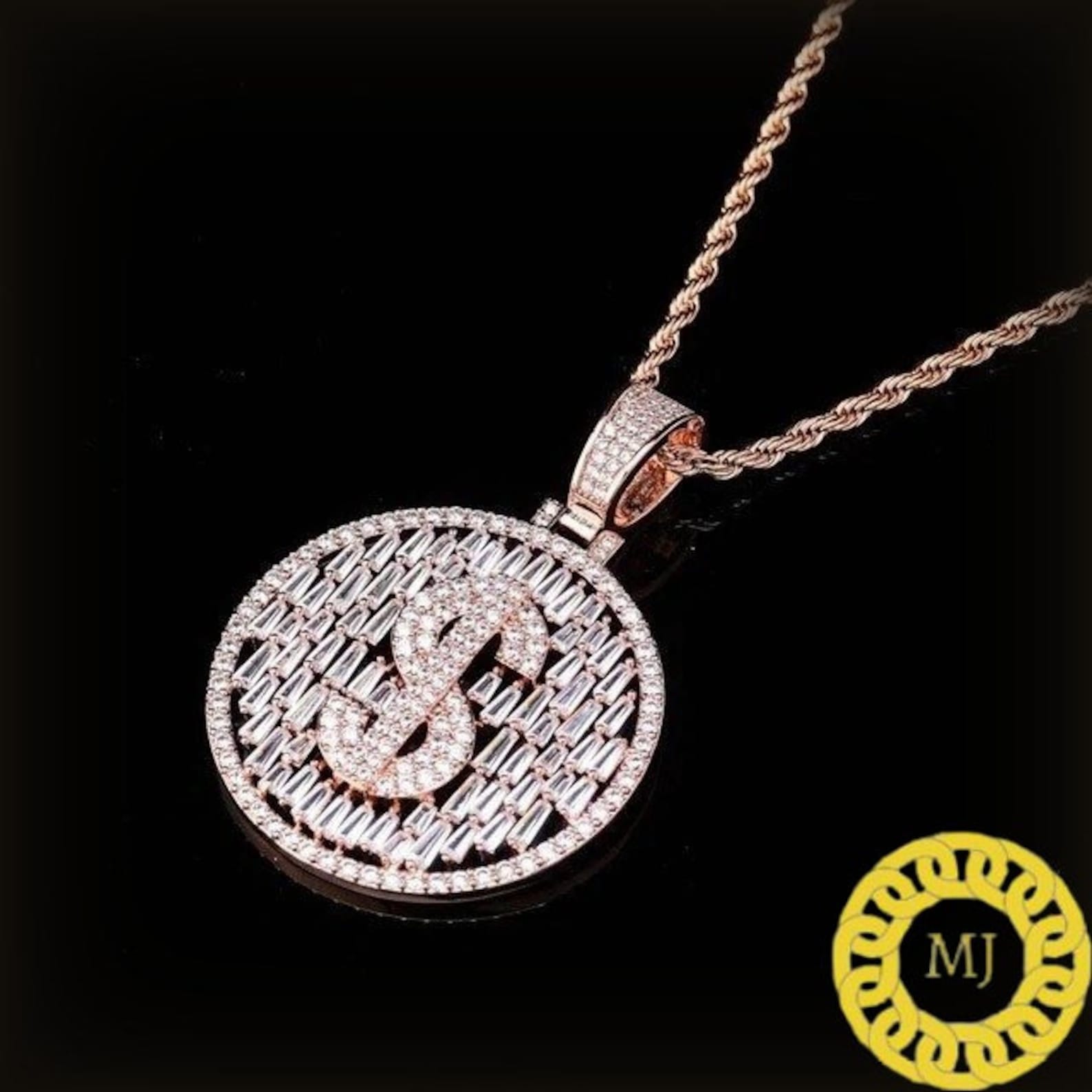 Men's Solid 925 Sterling Silver Iced Out Dollar Sign Money Pendant ...