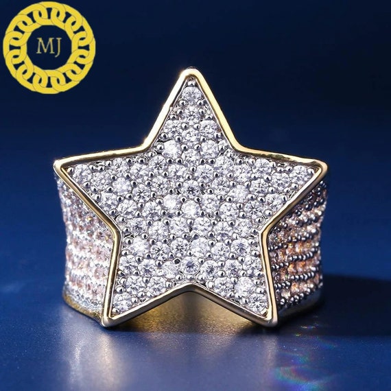 Mens Sterling Silver Iced Out Star Ring Moissanite Diamond | Etsy