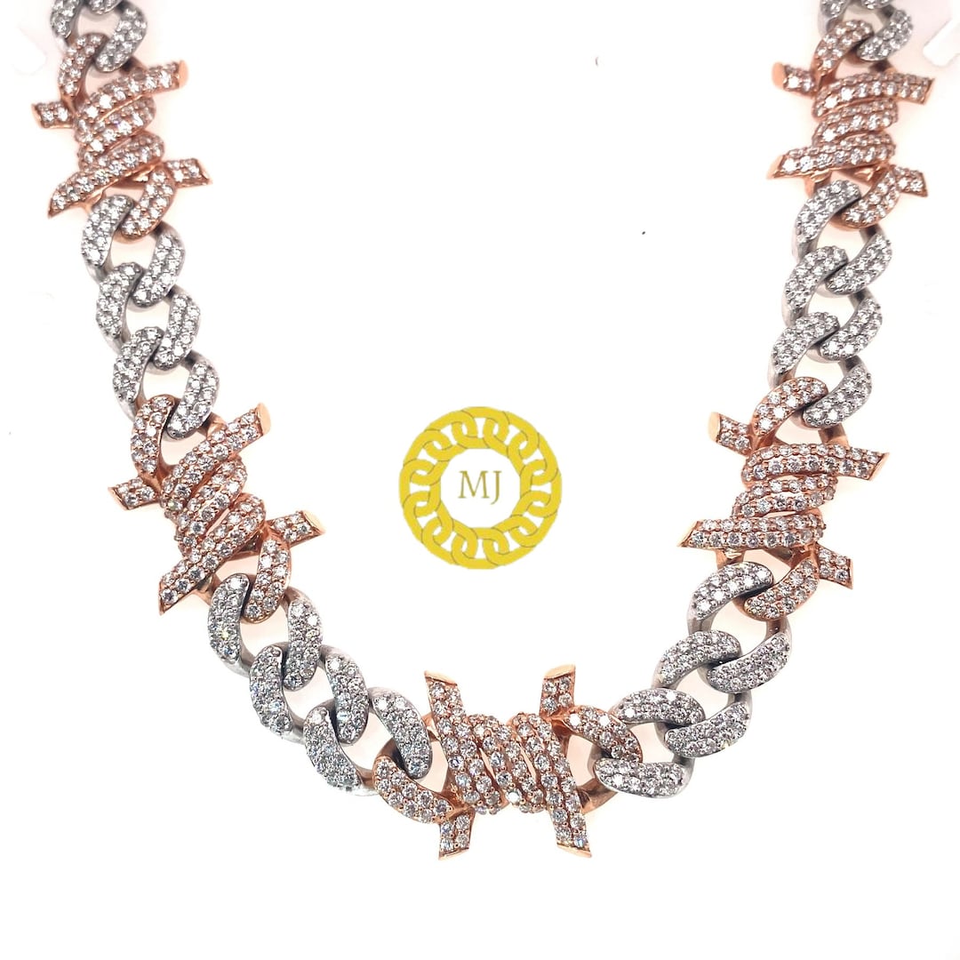 15mm Barb Wire Cuban Link Chain With 14k Gold Finished in Solid ...