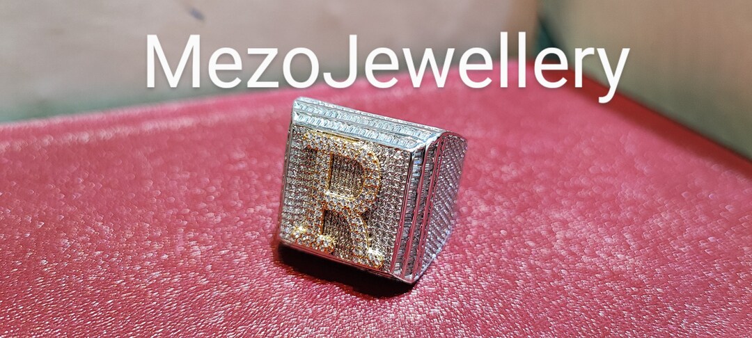 Iced "r" Letter Ring, Moissanite Diamond Championship Ring, Custom Logo ...