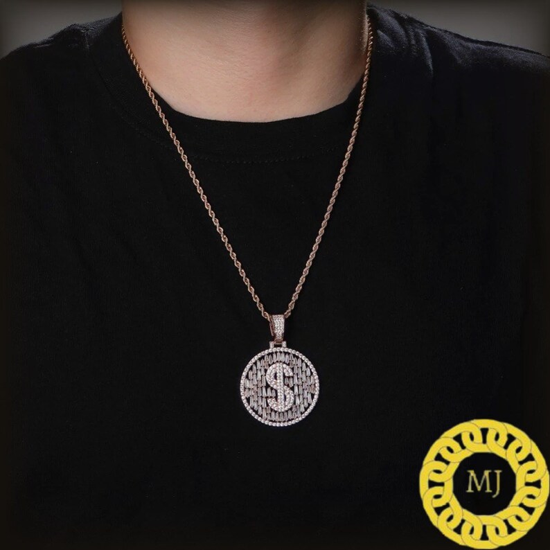 Men's Solid 925 Sterling Silver Iced Out Dollar Sign Money - Etsy