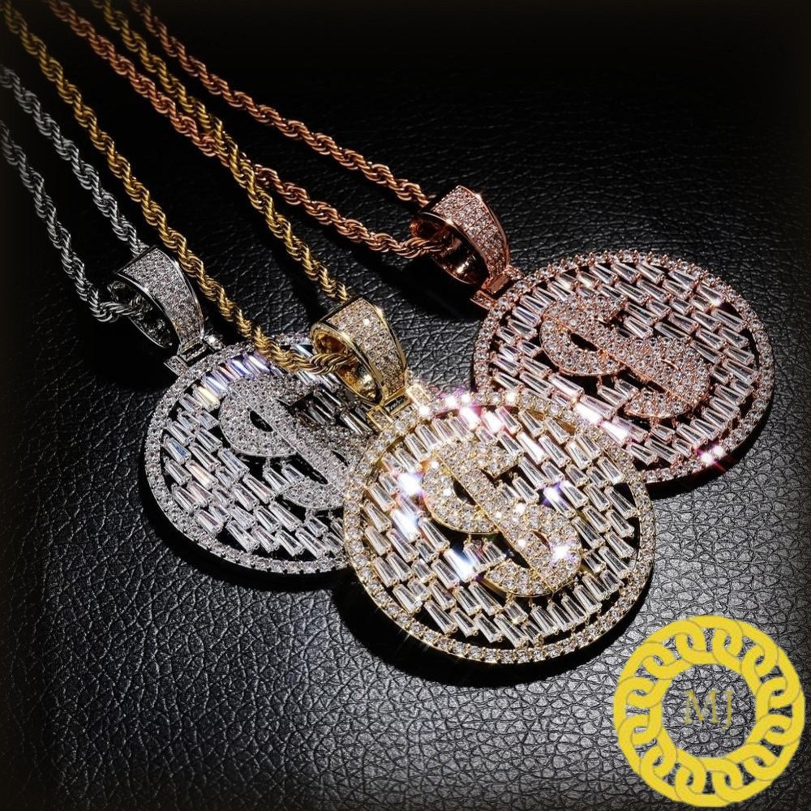 Men's Solid 925 Sterling Silver Iced Out Dollar Sign Money Pendant ...