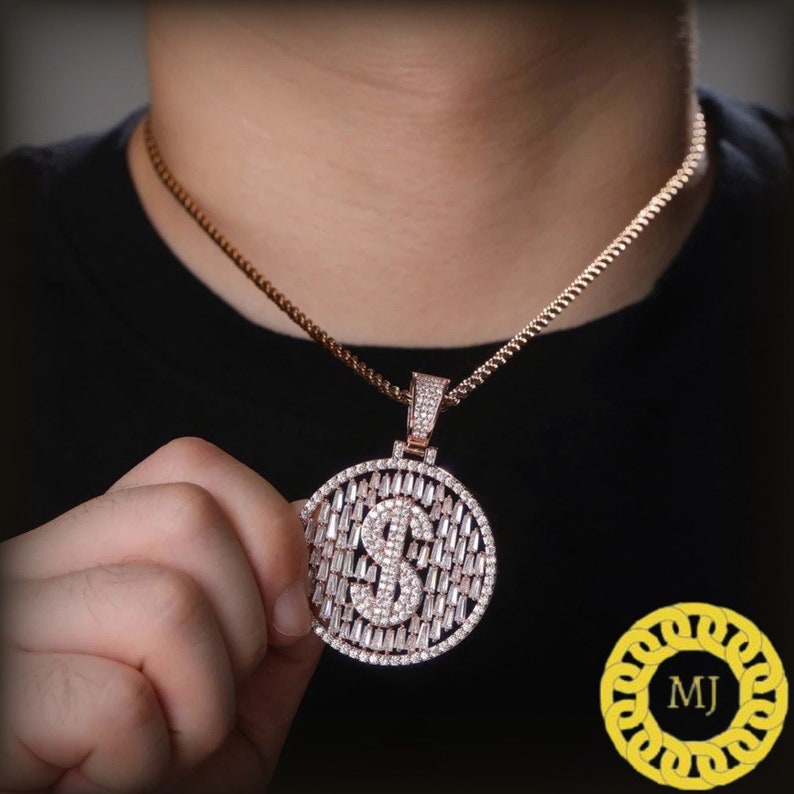 Men's Solid 925 Sterling Silver Iced Out Dollar Sign Money - Etsy