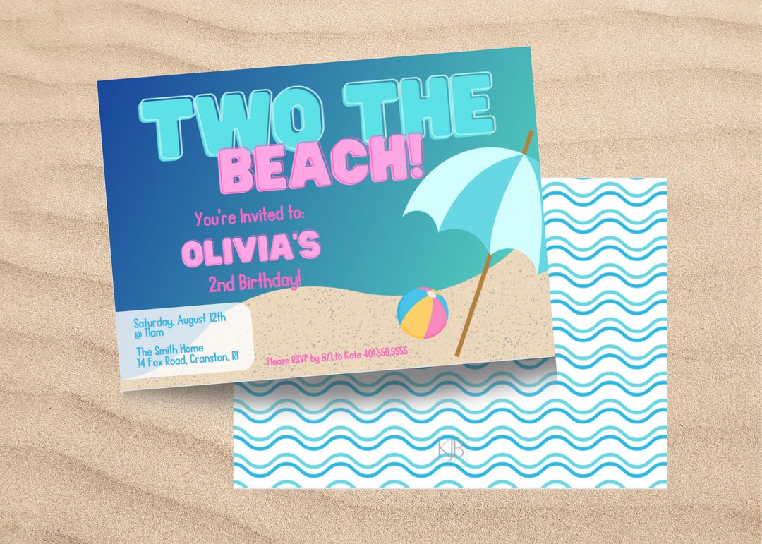 Beach Birthday Party, Two the Beach, Birthday Party Invite, Invitation ...