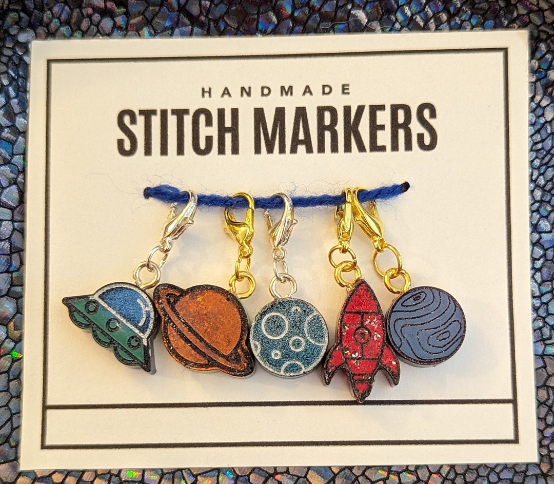 Outer Space Stitch Markers - Astronomy Progress Keeper, Glitter Crochet ...