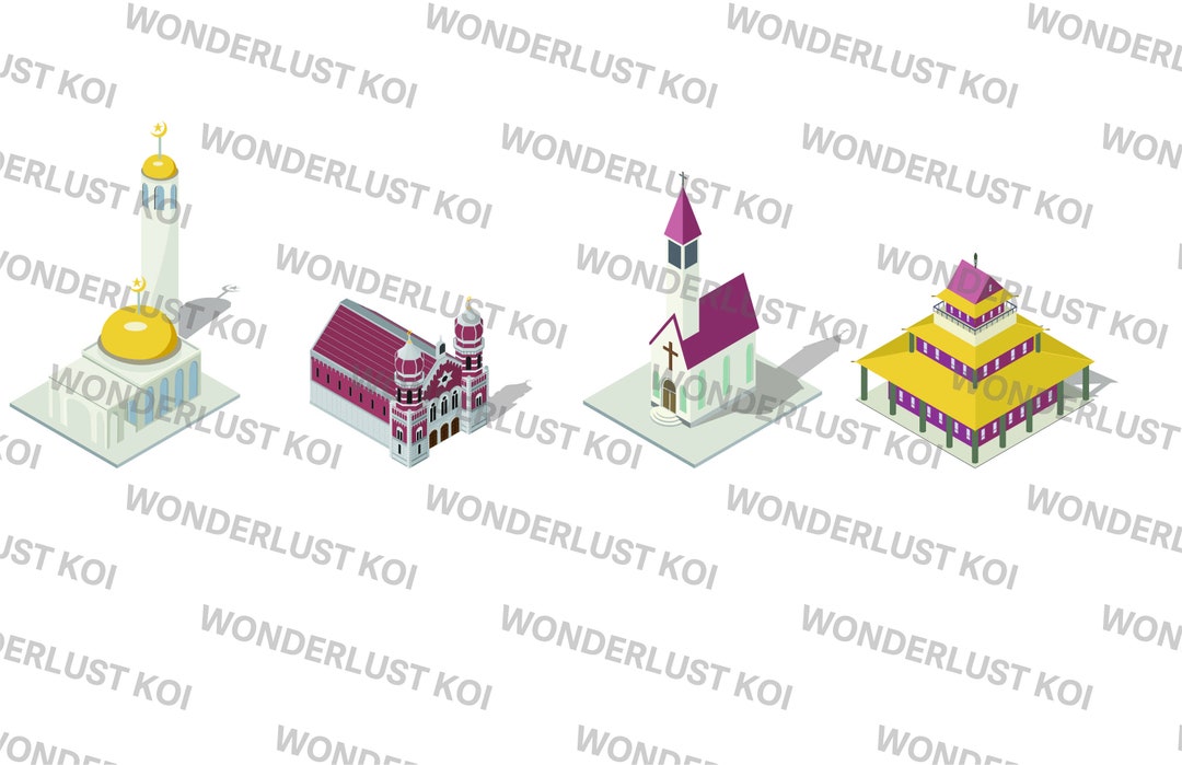 Isometric Public Religion Buildings Church Temple Mosque Synagogue ...