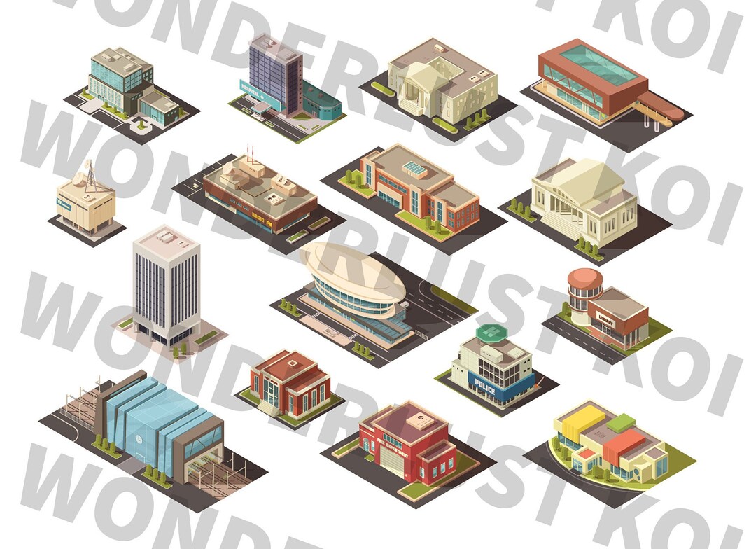 Isometric Public Commercial Buildings Landscape Cityscape Urban Design ...