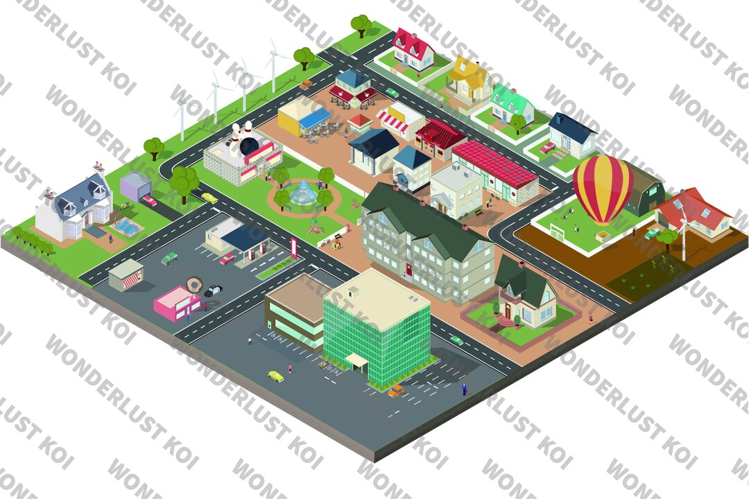 Isometric Public Commercial Buildings Landscape Cityscape Urban Design ...