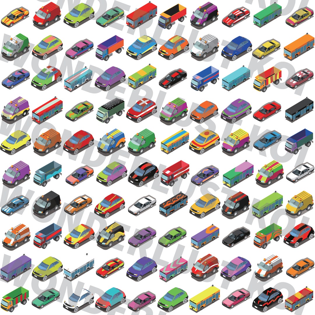 Isometric Vehicles Cars Police Car Fire Truck Taxi Bus Sport Car ...