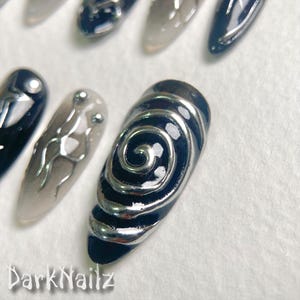 Custom Dark Press on Nails, Gothic Punk Rock Black Fake Nails ...