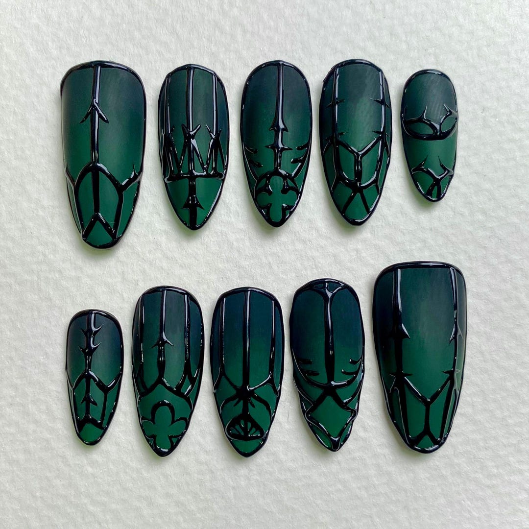 Gothic Fairy Gate Press on Nails: Green Black Ombre 3D Design - Etsy