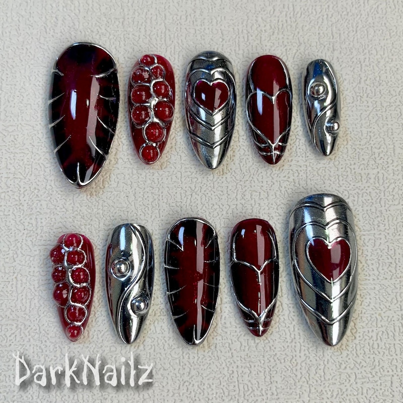 Dark Red Nails - Etsy