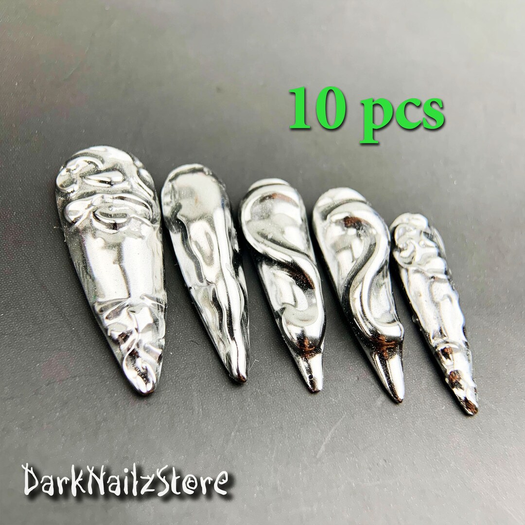 Silver Mirror Effect Press on Nails Darknailz Simple Design False Nails ...