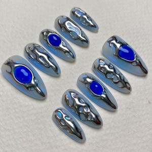 Custom Blue Press on Nails: Goth Y2K Party Nails - Etsy
