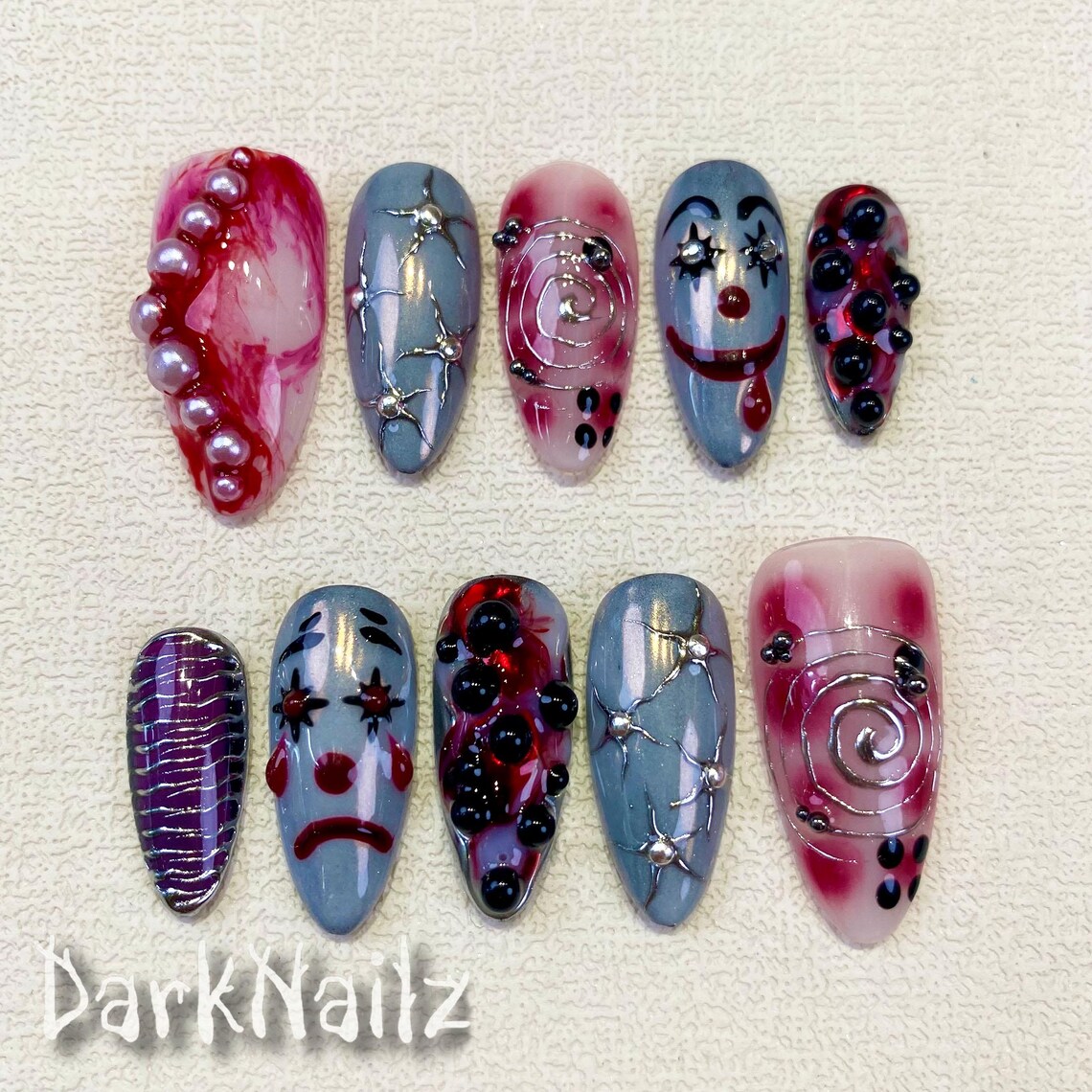 Custom Scary Clown Press on Nails: Horror Halloween Fake Nails - Etsy