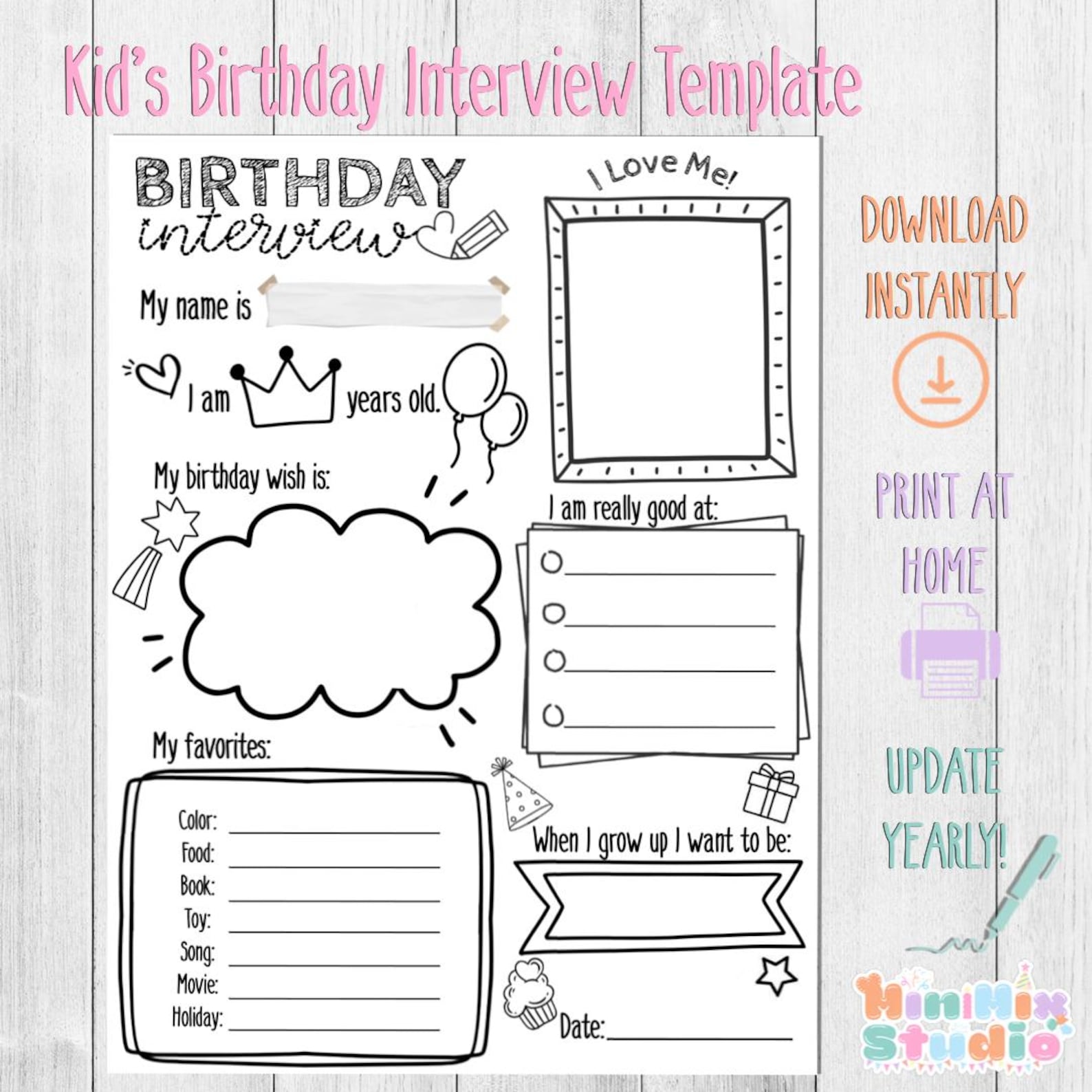 Birthday Interview Printable Custom, Kids Birthday Questionnaire ...