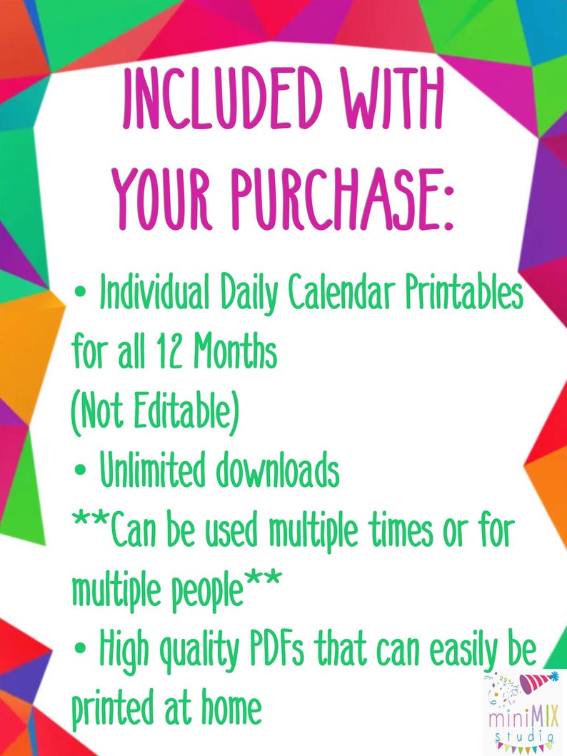 Printable Daily Calendar - Pages - Worksheets - Kids - Instant Download ...