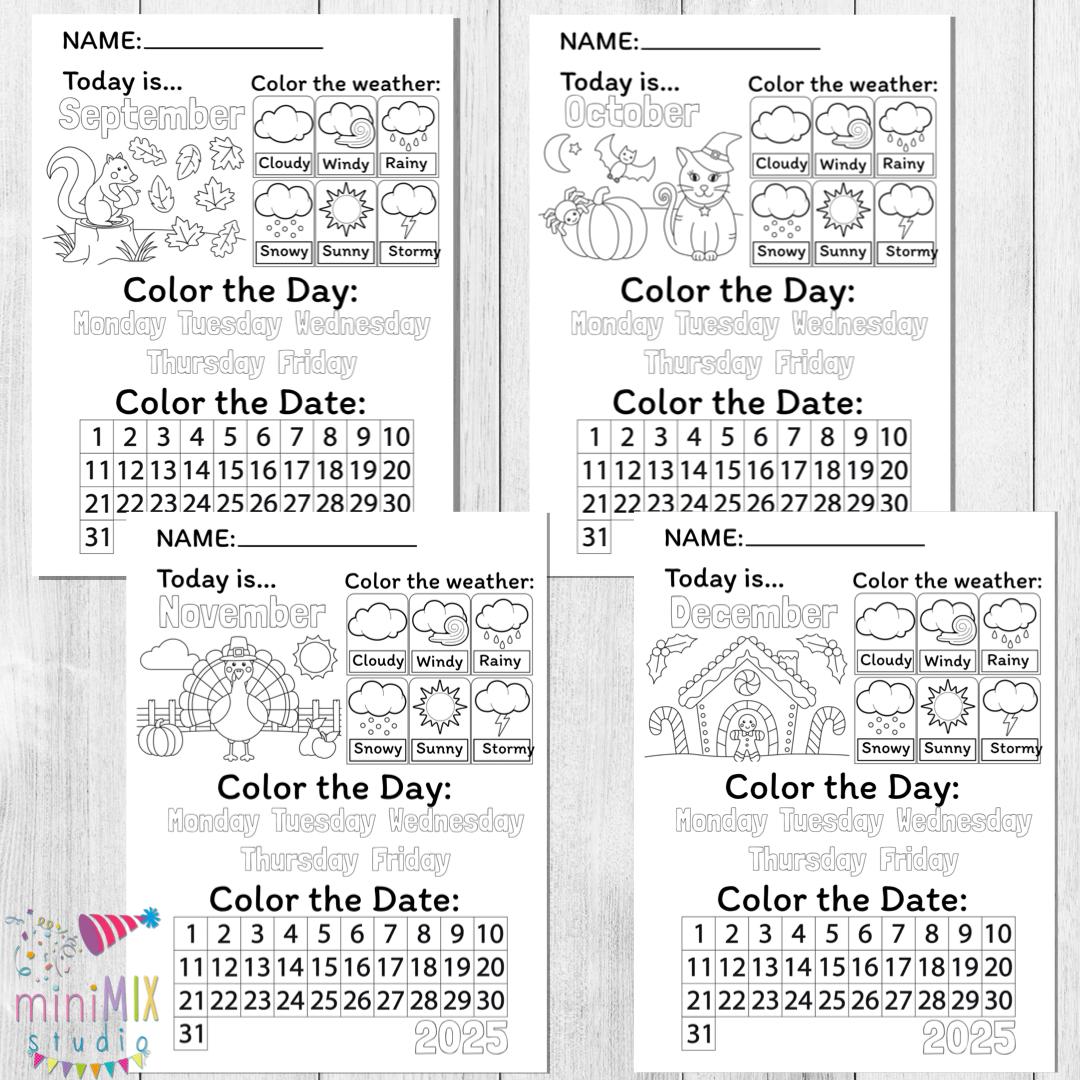 Printable Daily Calendar - Pages - Worksheets - Kids - Instant Download ...