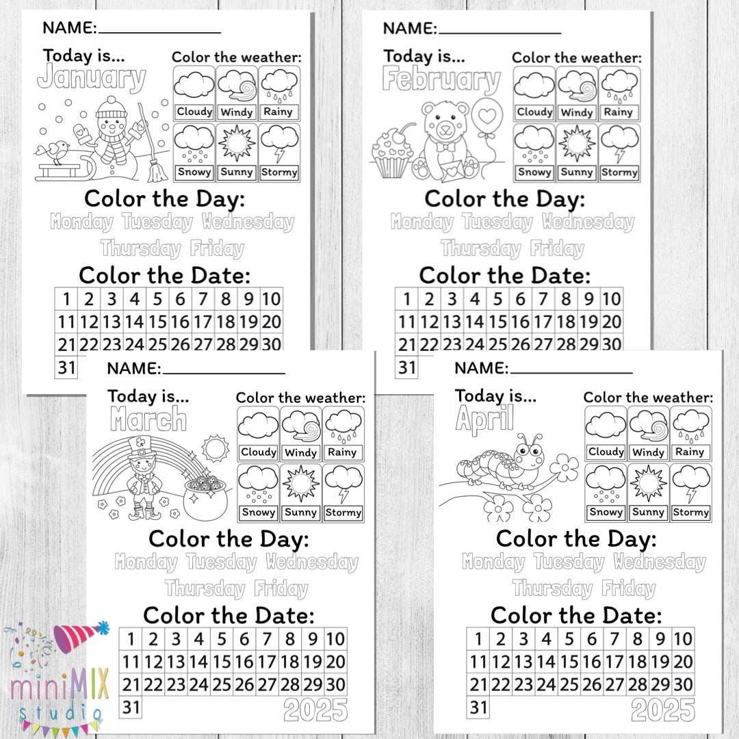 Printable Daily Calendar - Pages - Worksheets - Kids - Instant Download ...