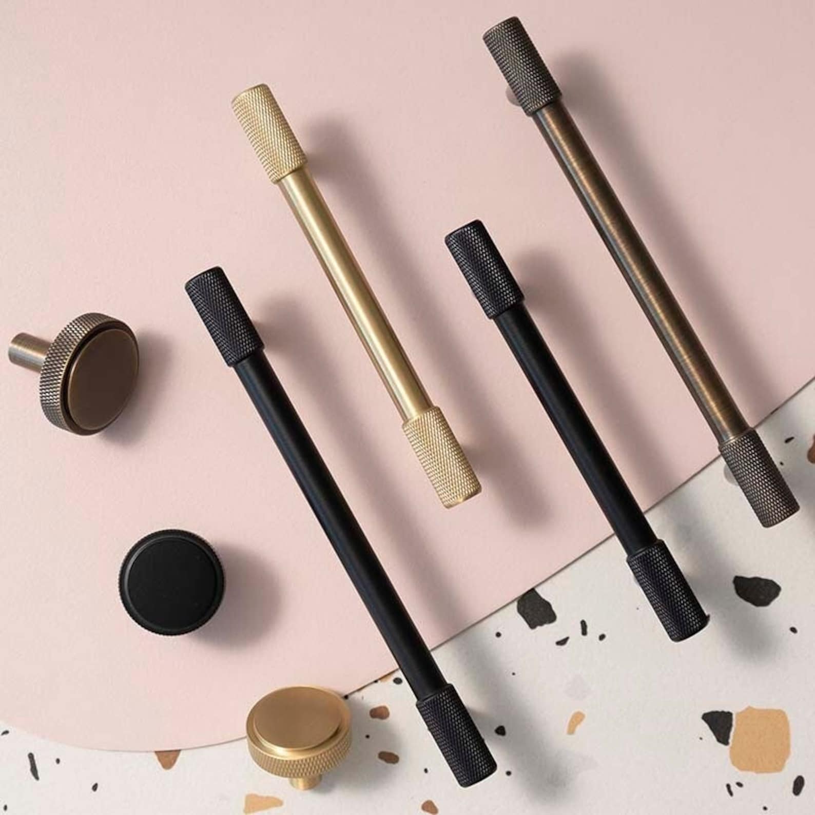 Satin Brass Handle Brushed Brass Handles Black Pull Handle | Etsy