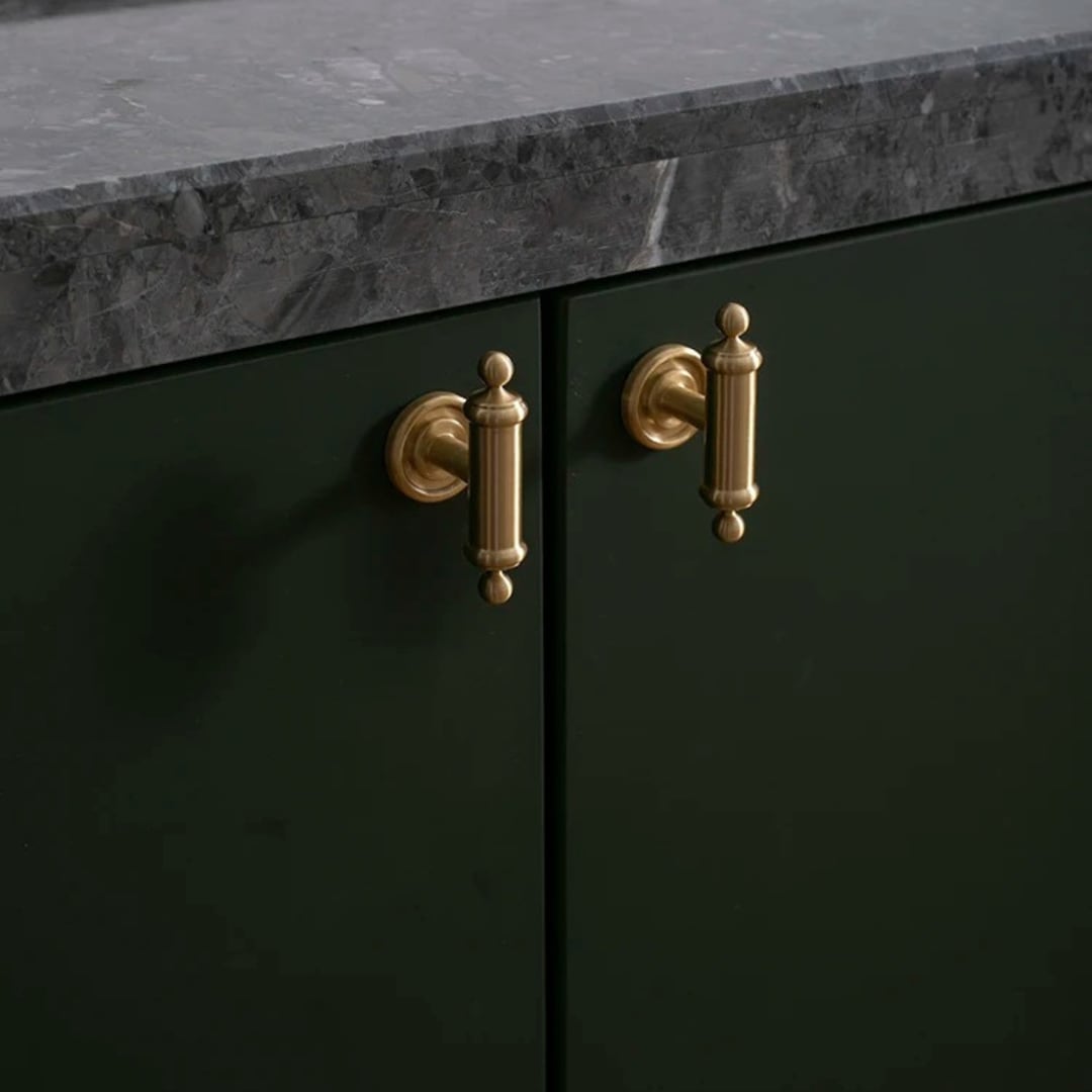 Brushed Brass Cabinet Pulls, Cabinet Door Handle, Round Brass Knobs, Modern Cabinet Pulls ...