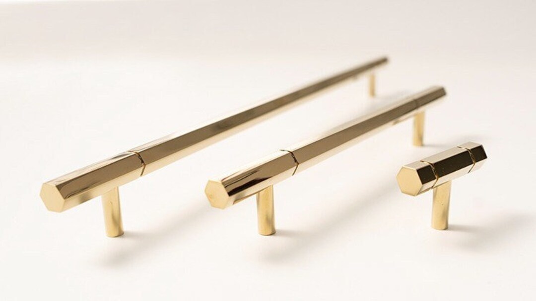 Hexagonal Pull, Solid Brass Cabinet Handles, Brass T-bar, Cabinet ...