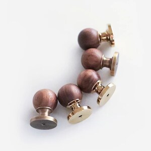 Mid Century Modern Drawer Knob, Wood and Brass Knobs, Wooden Dresser ...
