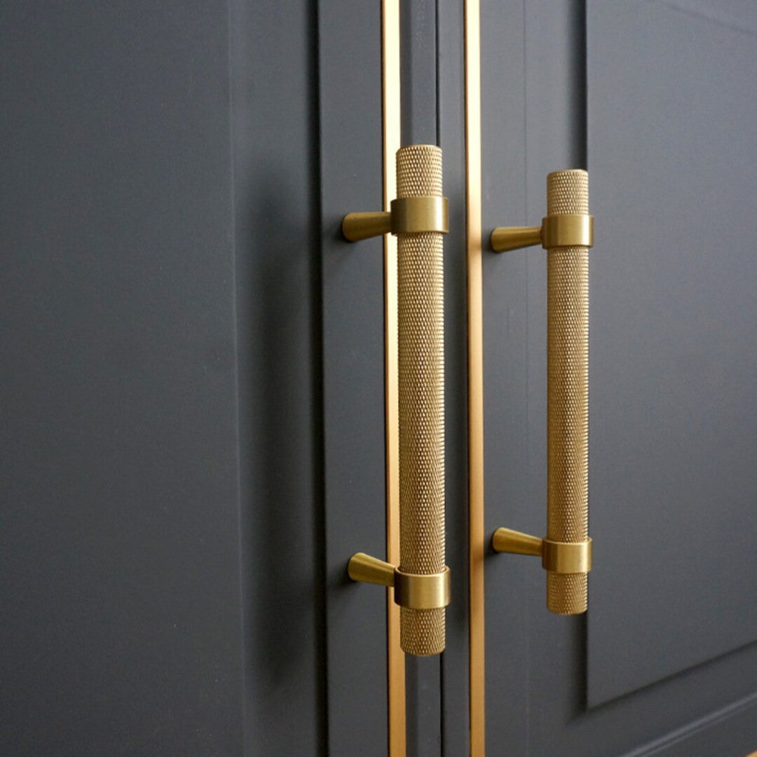 Gold Brass Cabinet Pulls, Knurled Drawer Handles, Gold Drawer Pulls ...