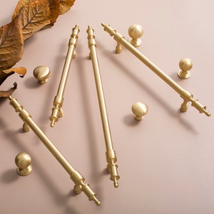 Brass Door Handle, Gold Drawer Handle, Unique Pull Handle, Brushed Brass Cabinet Pulls and Door ...