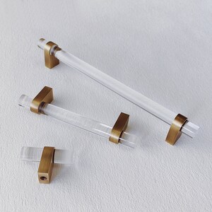 Acrylic Brass Drawer Handles, Smoke Acrylic Cabinet Pulls, Lucite ...