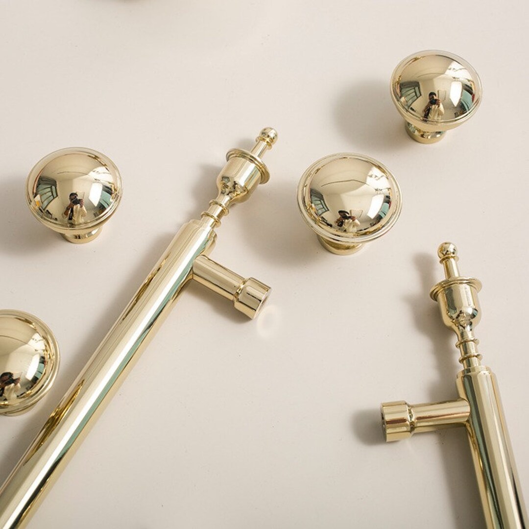 Solid Brass Knobs, Polished Brass Hardware, Brass Knobs for Cabinets, Brass Pull Handle ...
