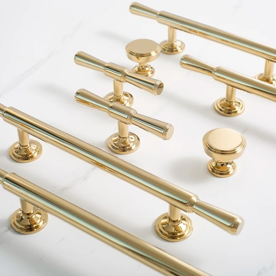 Polished Brass Cabinet Handles, Gold Cabinet Hardware, Brass Knobs ...