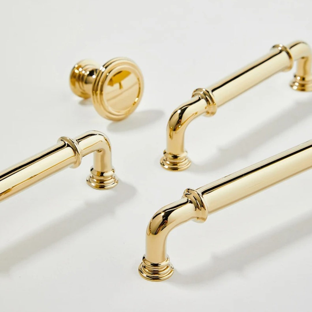Elegant Cabinet Pulls, Polished Brass Cabinet Hardware, Shiny Gold Knob ...