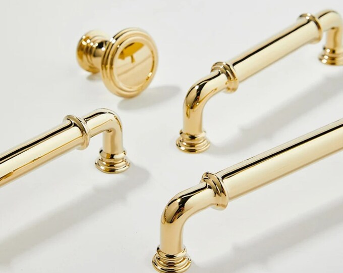 Elegant Cabinet Pulls, Polished Brass Cabinet Hardware, Shiny Gold Knob ...