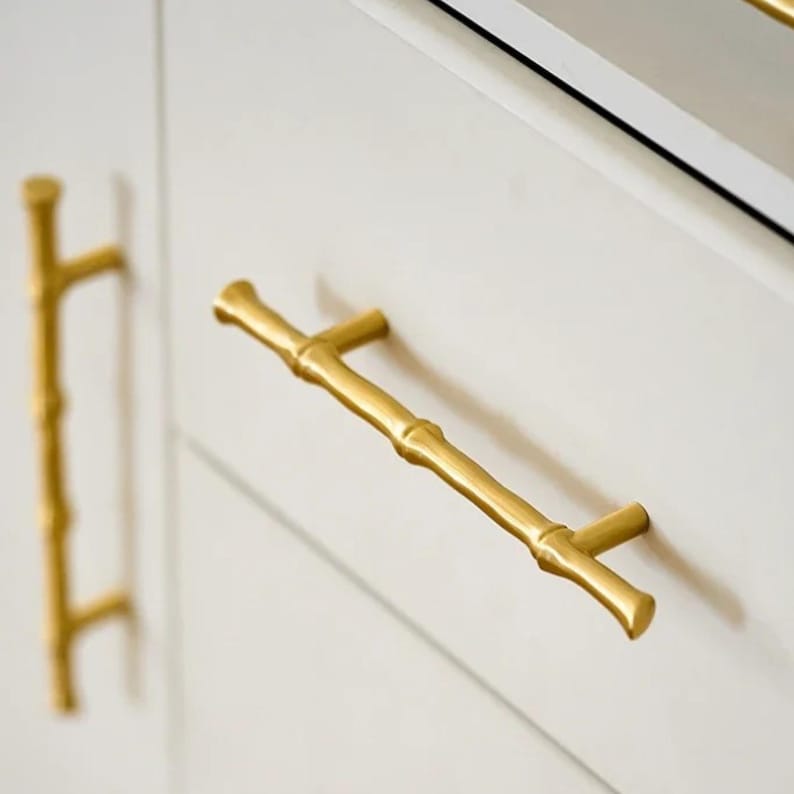 Gold Drawer Pull, Solid Brass Cabinet Hardware, Bamboo Cabinet Handles ...