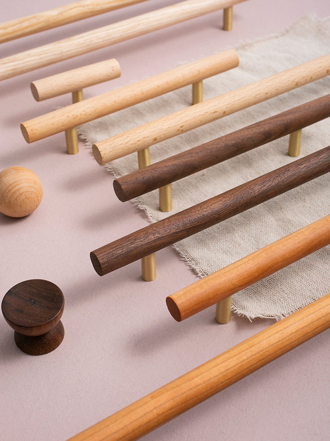 Wood Cabinet Pulls, Walnut Wood Cabinet Hardware, Wood and Brass Drawer ...