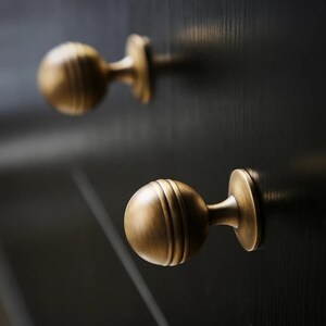 Antique Brass Drawer Handles, Solid Brass Cabinet Hardware, Cabinet Door Handle, Round Brass ...