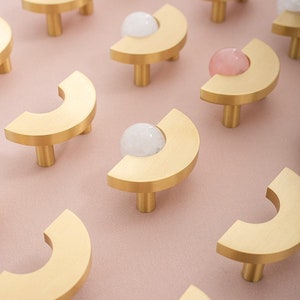 Brass and Crystal Knob, Solid Brass Knob, Pink Stone Knobs, Stone Knobs White, Cabinet Hardware ...