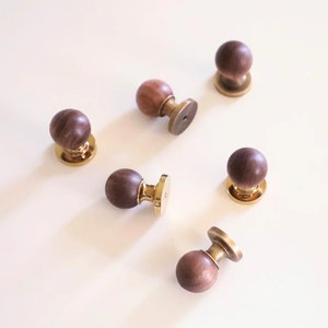 Mid Century Modern Drawer Knob, Wood and Brass Knobs, Wooden Dresser ...
